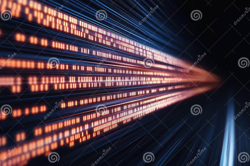 High-Speed Data Transfer Background with Orange Bits Stock Photo ...
