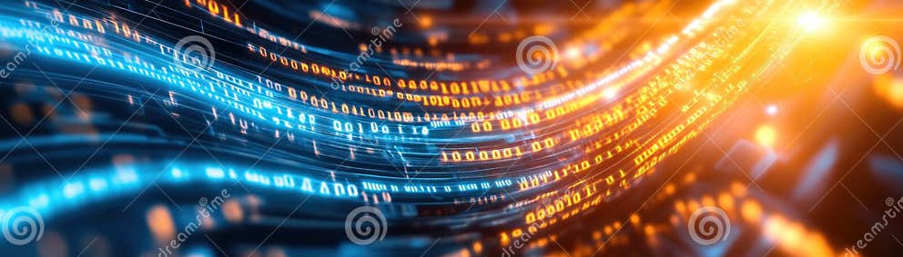 High-Speed Data Transfer Binary Code Flowing through Advanced Networks, Representing Motion and ...