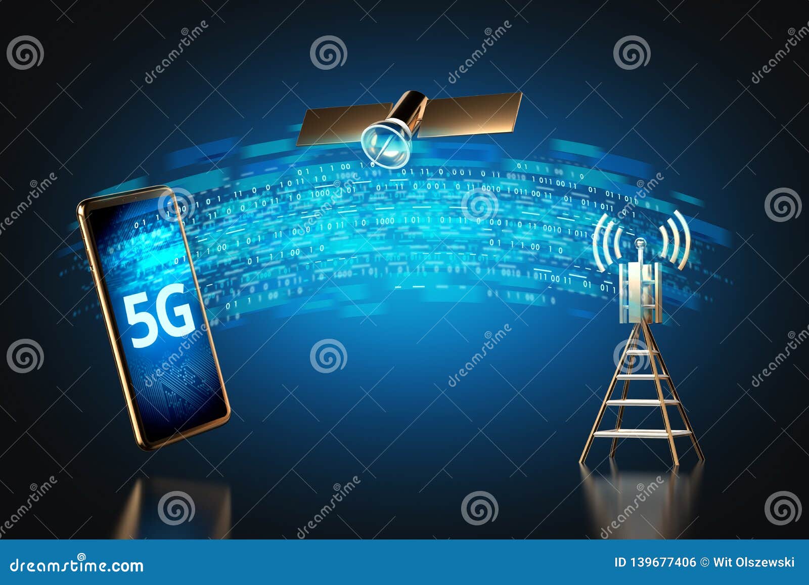 High Speed Data Transfer Diagram Over 5G Network Concept. 3D Rendering ...