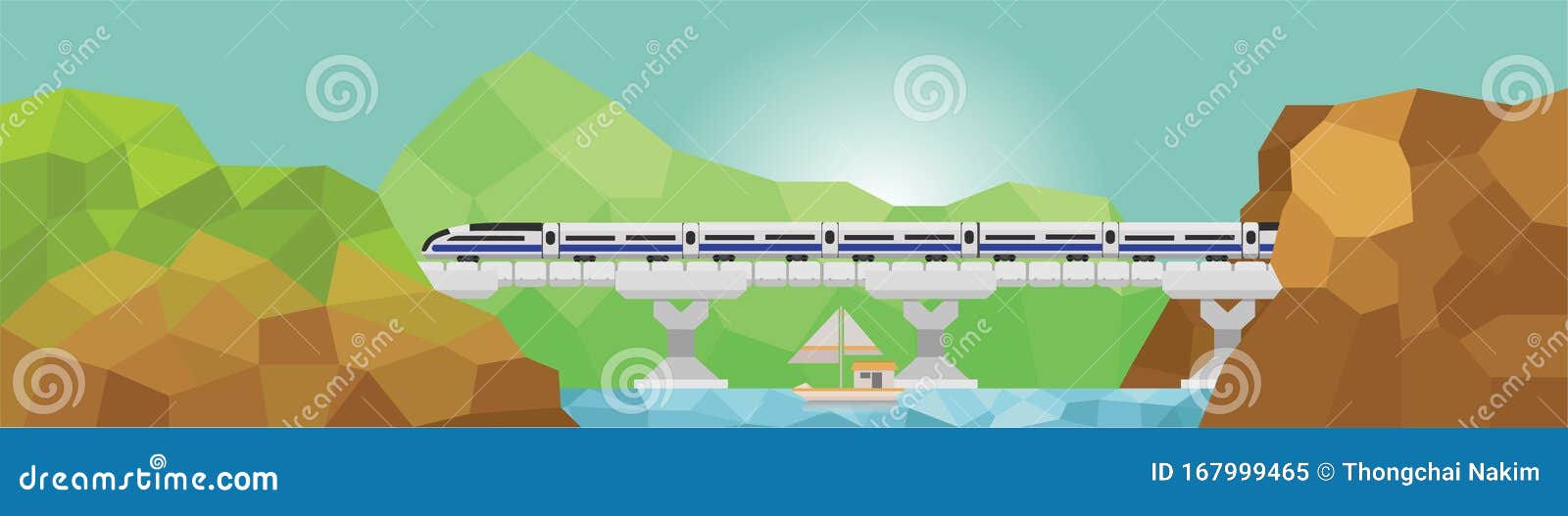 High-speed Electric Train on Bridge. Stock Vector - Illustration of ...