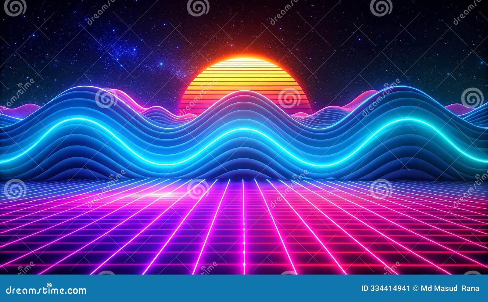 Energy Glows Neon Light Lines Wave Flow in Background Illustration.80s ...