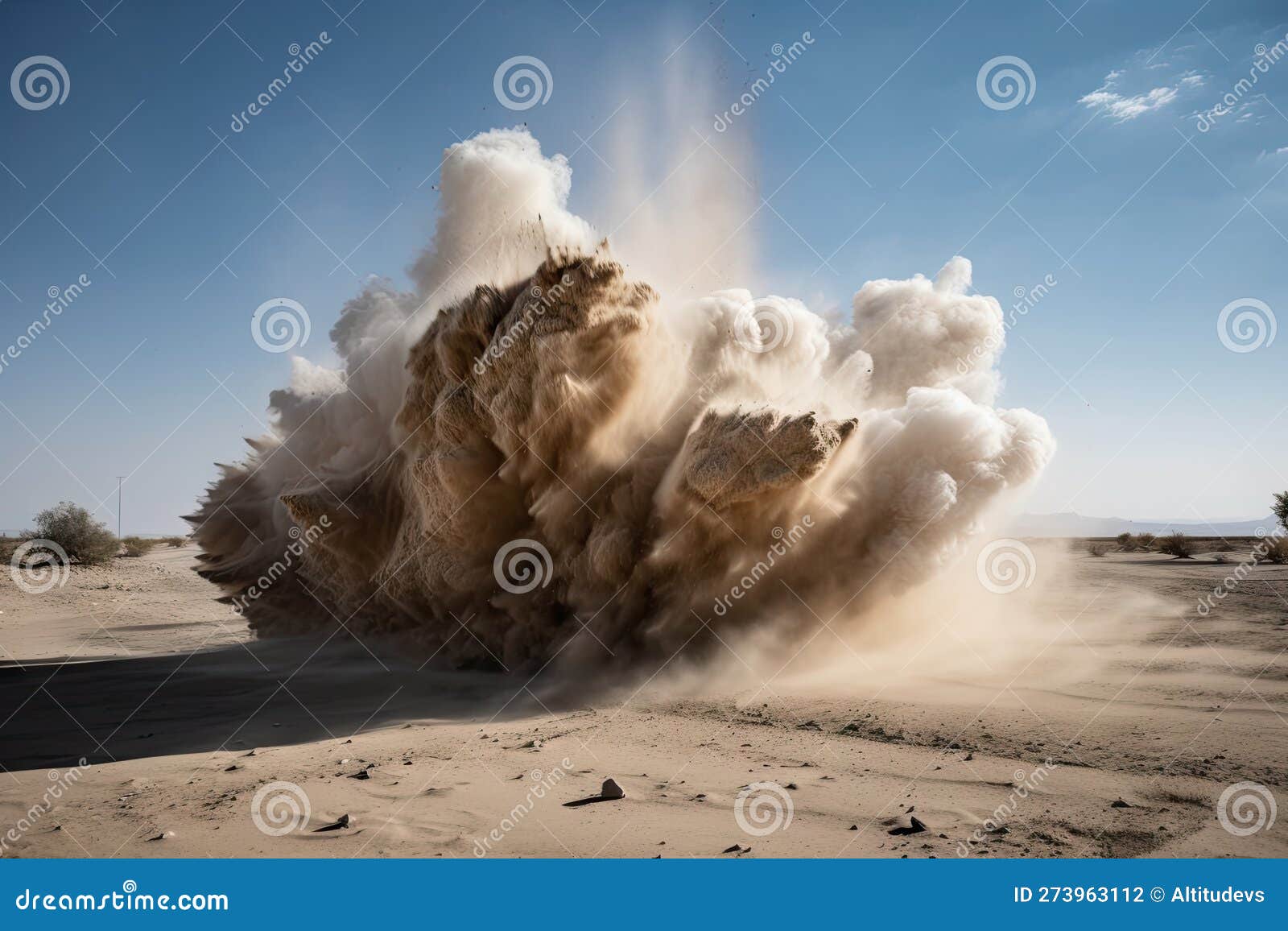 High-speed Explosion of Sand with Smoke and Debris Visible Stock ...