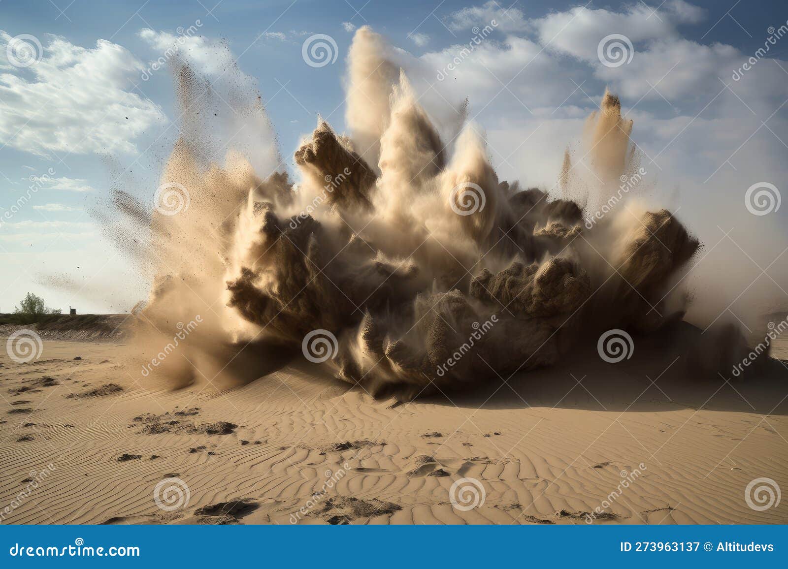 High-speed Explosion of Sand with Smoke and Debris Visible Stock ...