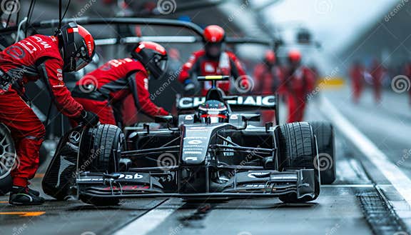 High Speed Formula One Pit Stop Teamwork and Competition with Crew in ...