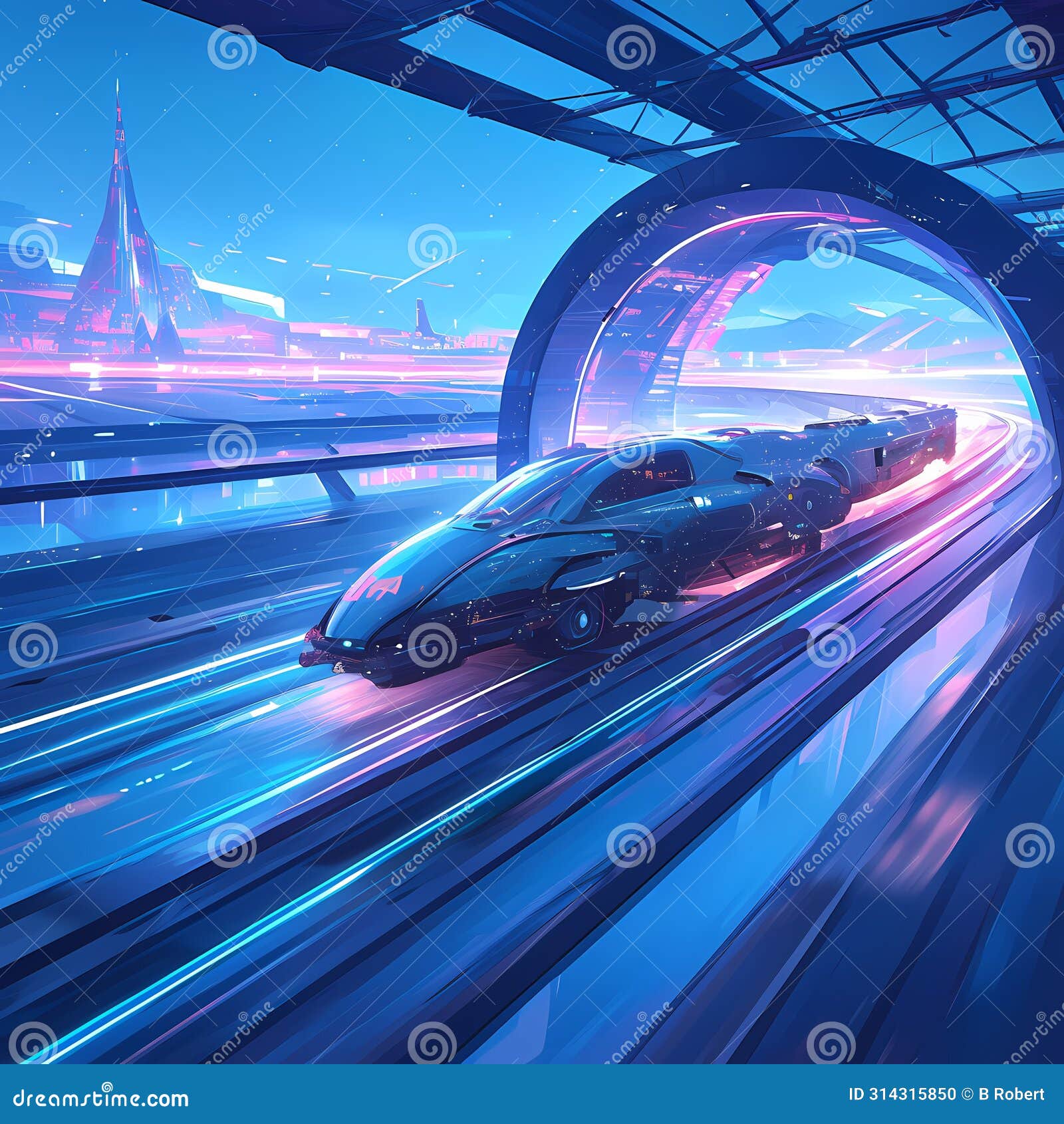 High-Speed Hyperloop Train in Futuristic Tunnel Stock Illustration ...