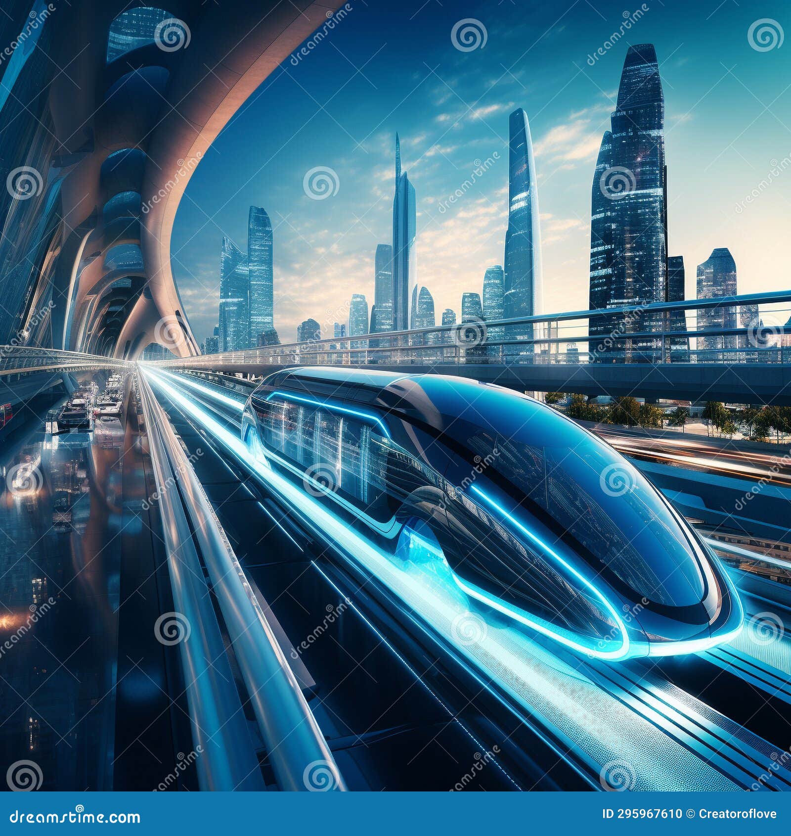 A High-speed Hyperloop Train Gliding through a Network Over the City ...