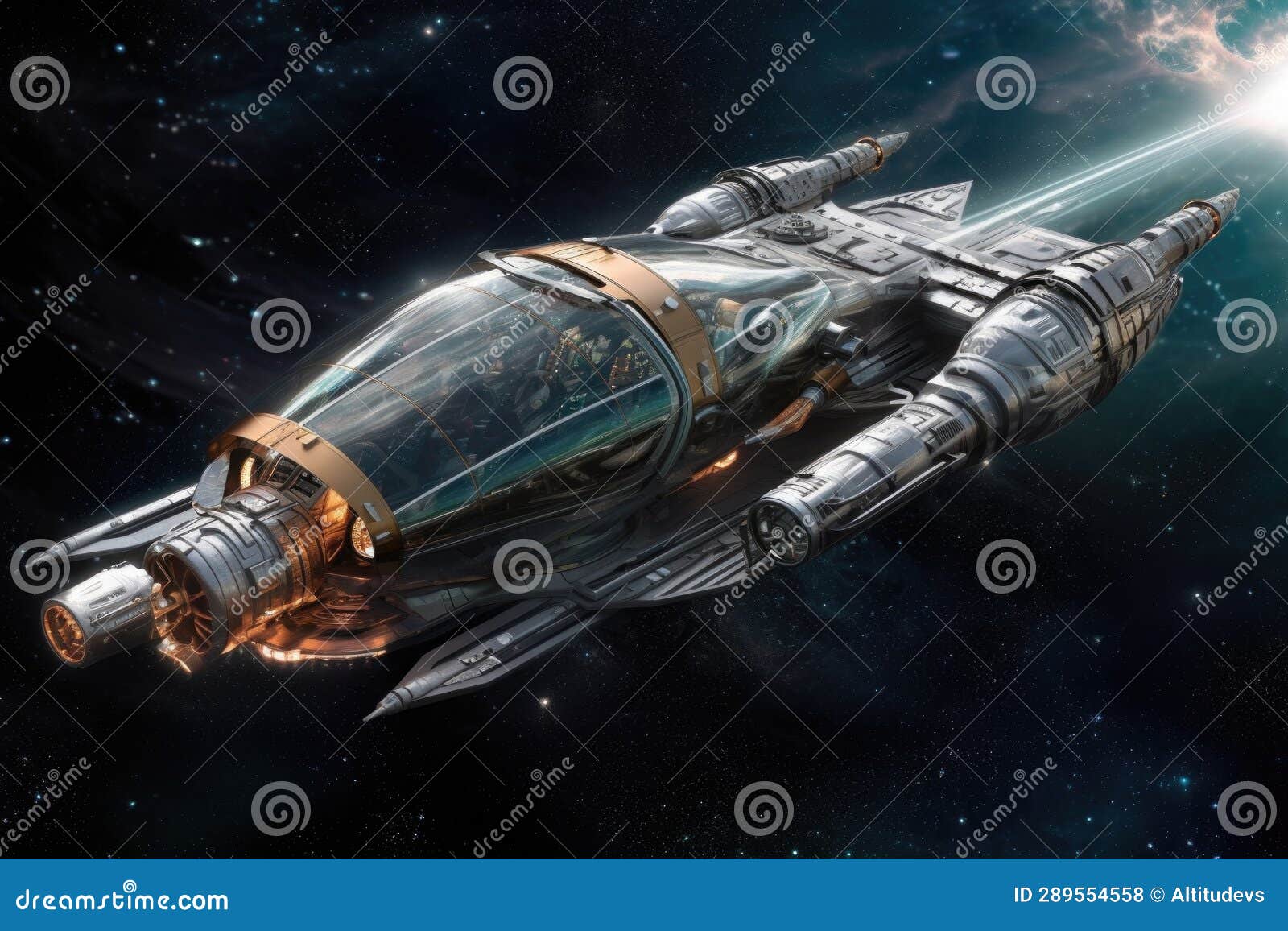High-speed Interstellar Travel Vehicle in Deep Space Stock Illustration ...