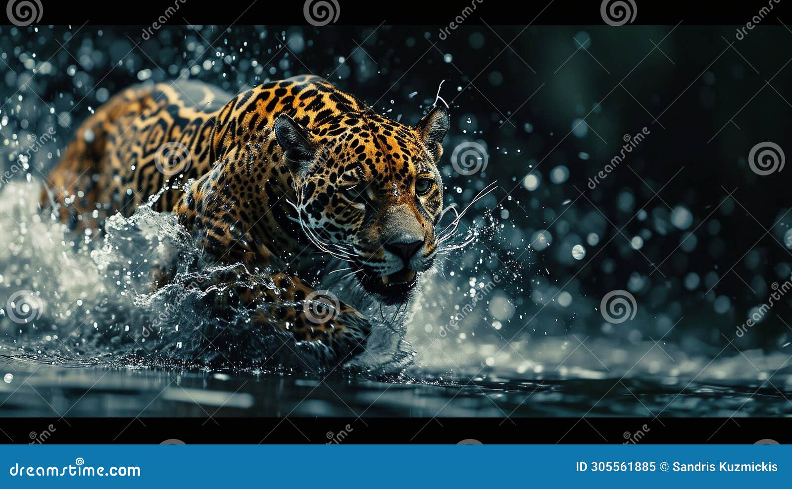 High Speed Jaguar Running through Water. Generative AI Stock ...