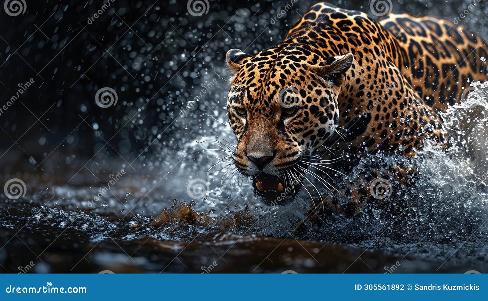 High Speed Jaguar Running through Water. Generative AI Stock Illustration - Illustration of ...