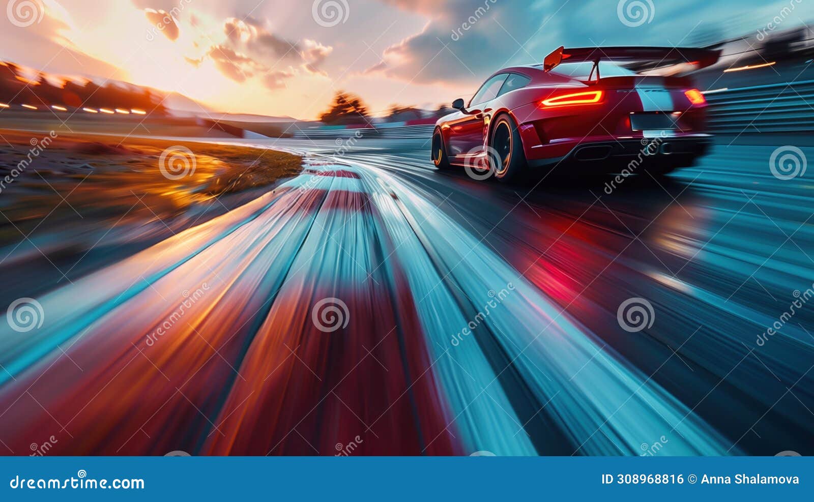 High-speed Motion Blur of a Racing Car on Track at Sunset. Stock Photo ...