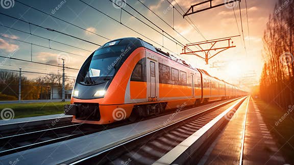 High Speed Orange Train. AI Generative Stock Photo - Image of high ...