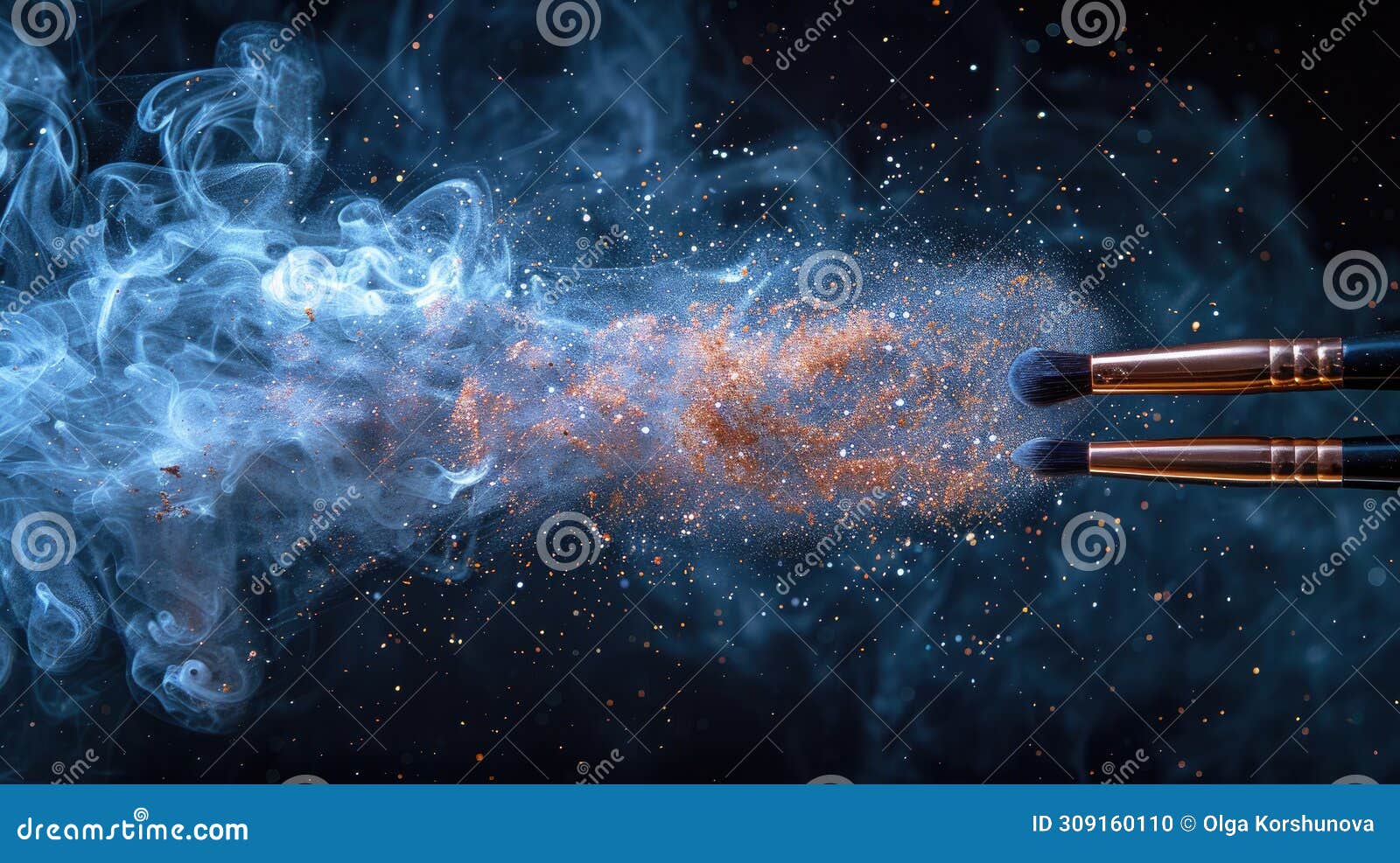 Two Makeup Brushes Clashing with Powder Explosion Stock Photo - Image ...