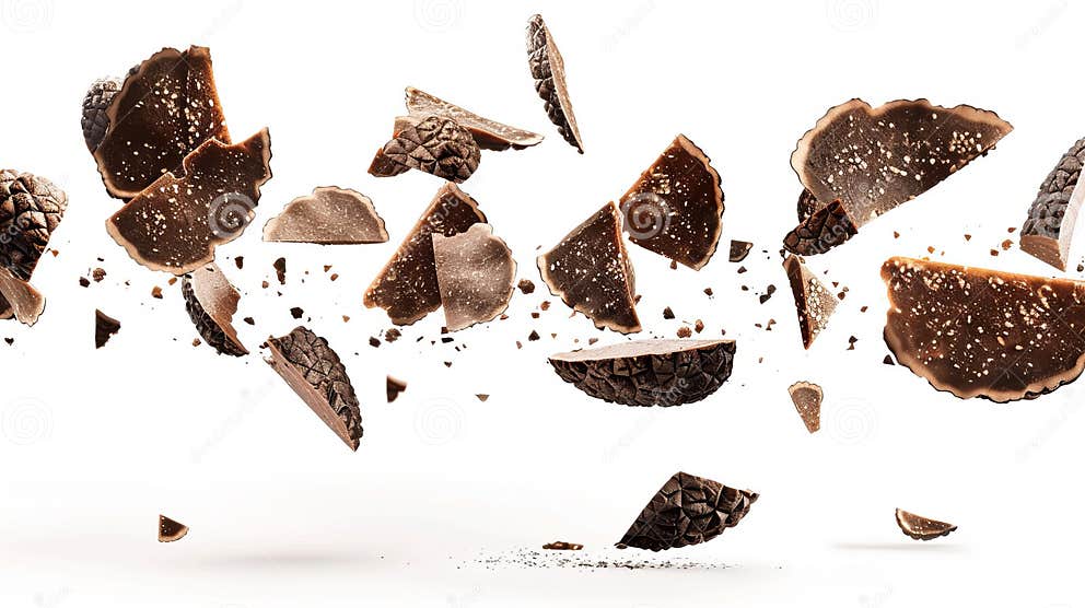 Dynamic Explosion of Chocolate Pieces Captured in Mid-Air. High ...