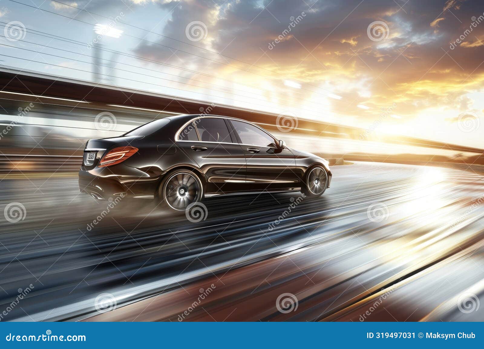 High Speed Race Car Seen in Dynamic Side View on a Race Track during ...