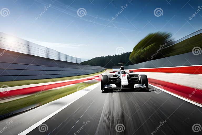 A High-speed Racing Car Navigating a Sharp Turn on a Formula 1 Track ...
