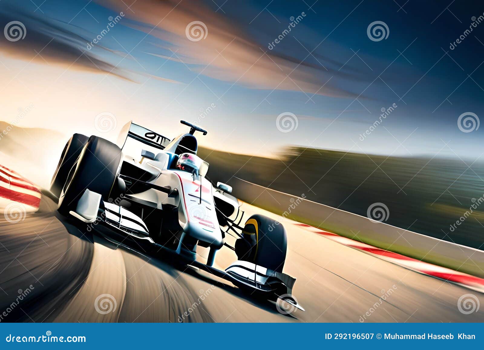 A High-speed Racing Car Navigating a Sharp Turn on a Formula 1 Track ...