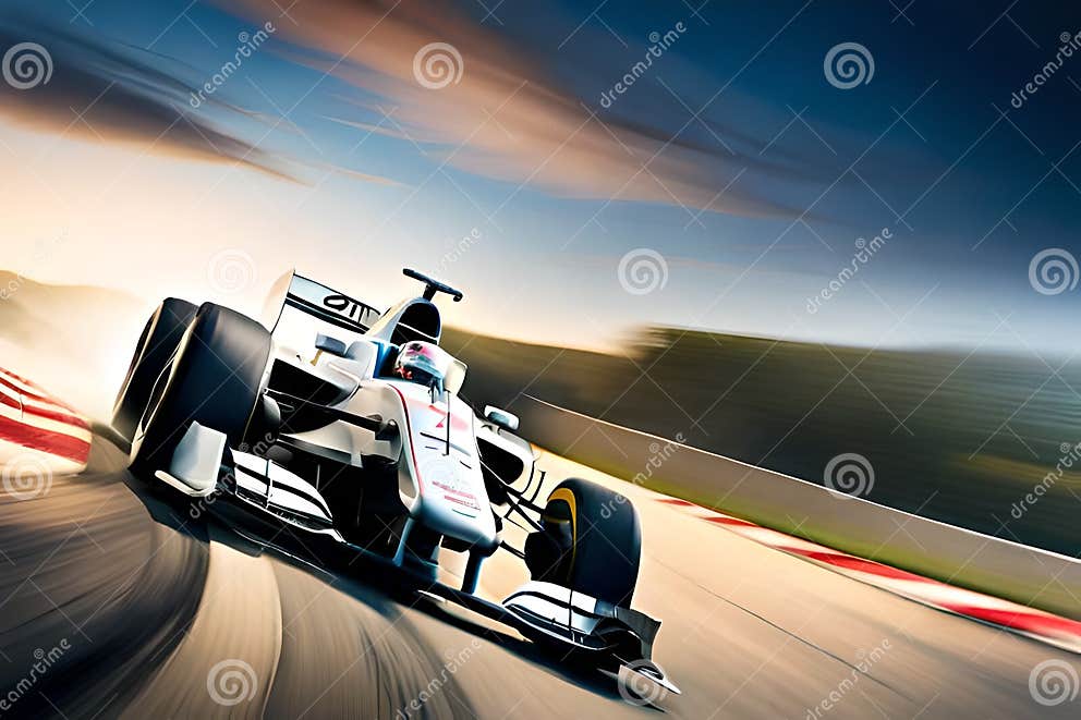 A High-speed Racing Car Navigating a Sharp Turn on a Formula 1 Track ...