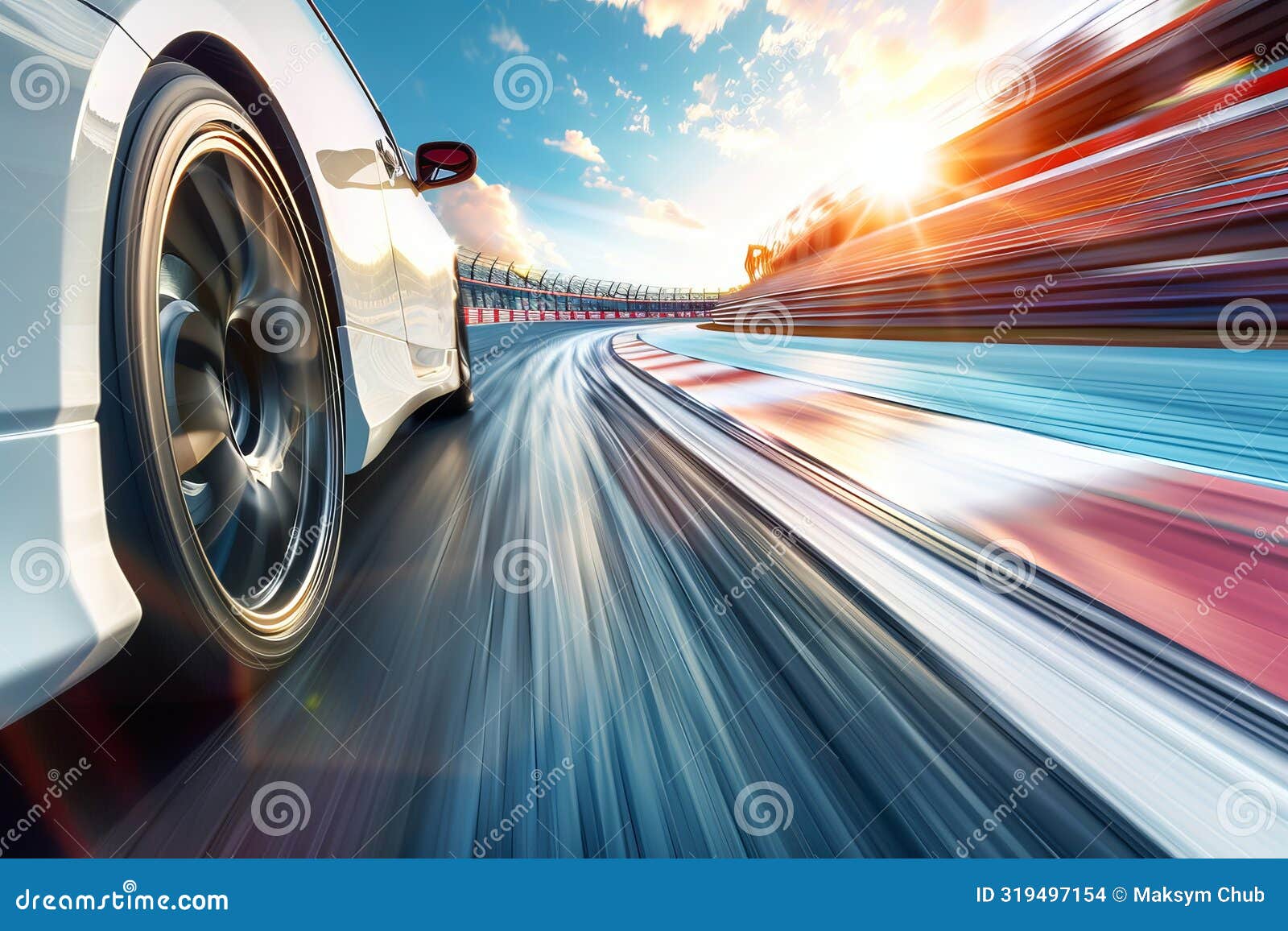 High Speed Racing Car Seen from Side View Accelerating on the Track in ...