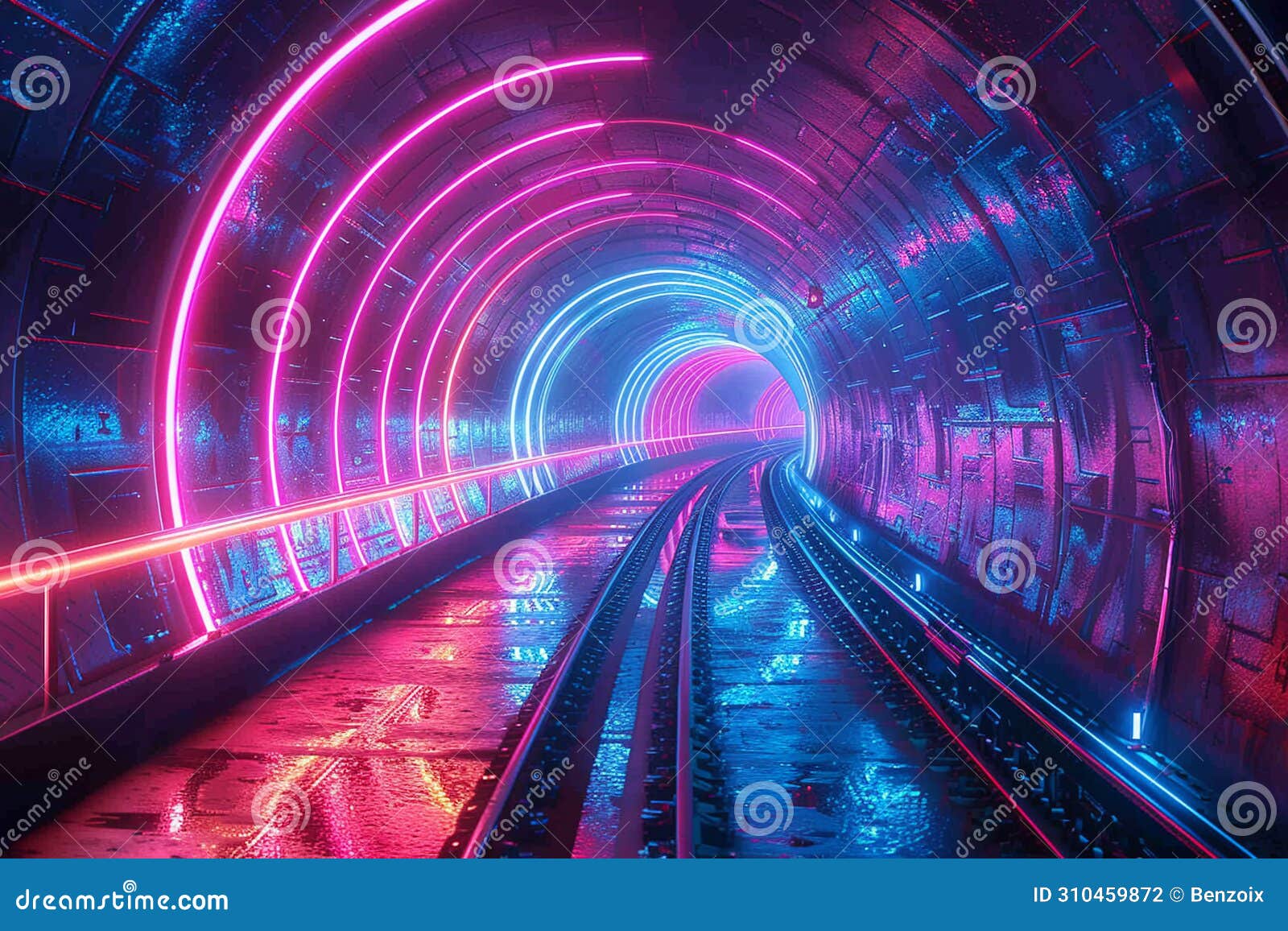 High-speed Rail through a Neon-lit Tunnel Stock Photo - Image of ...