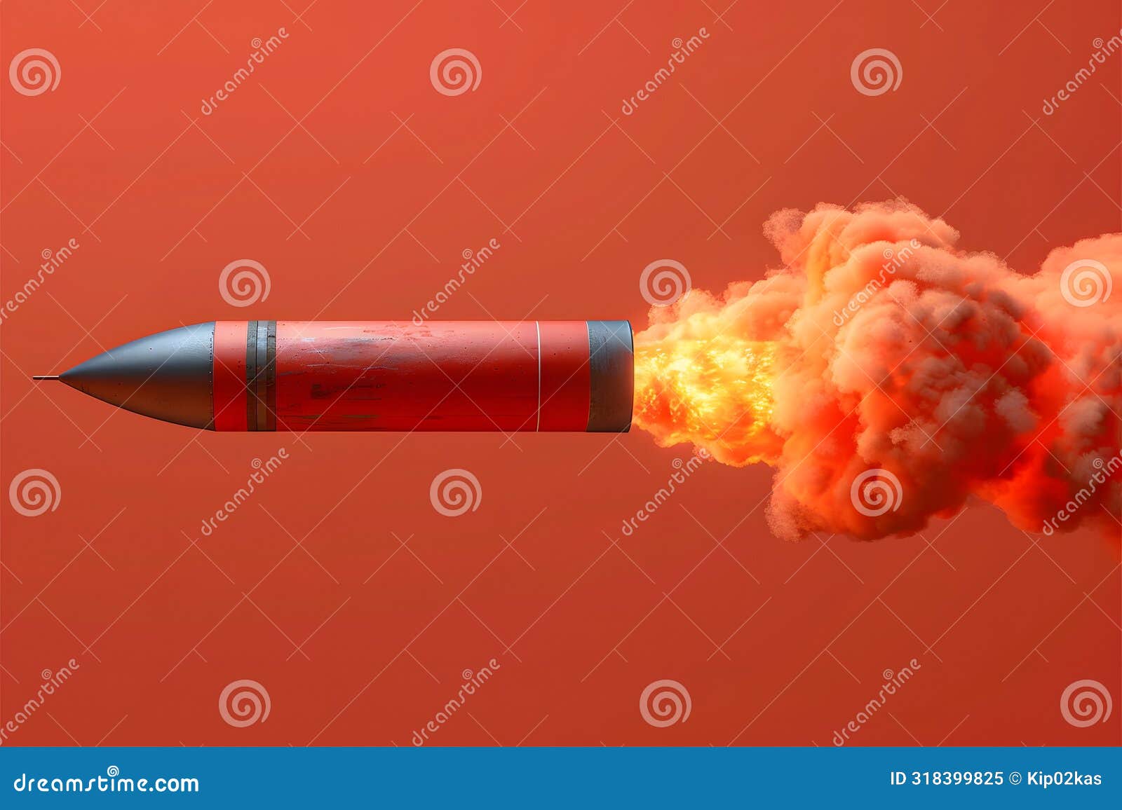 High-Speed Rocket Launch with Intense Fire and Smoke on Orange ...