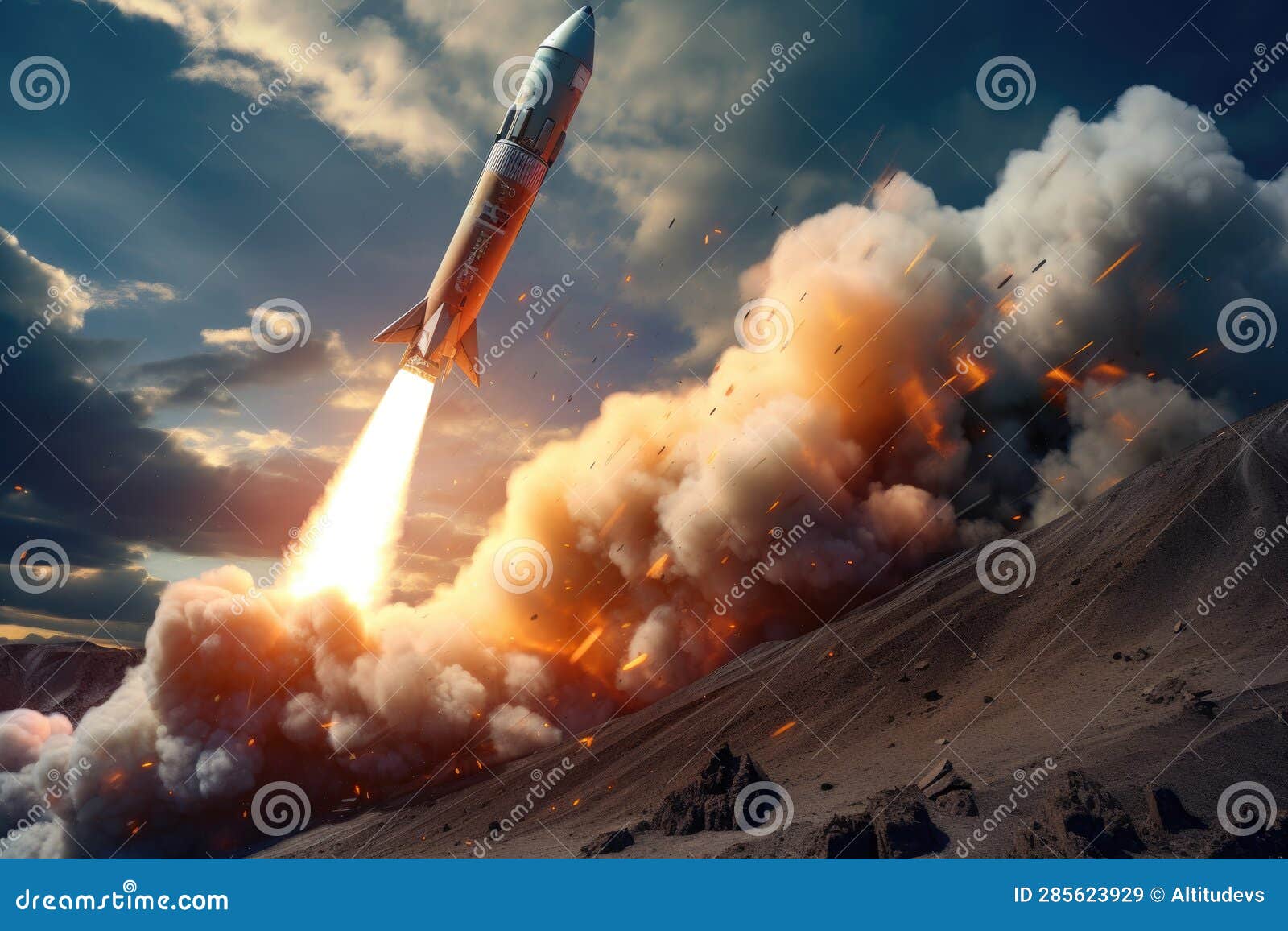 High-speed Rocket Launching into Space Stock Illustration ...