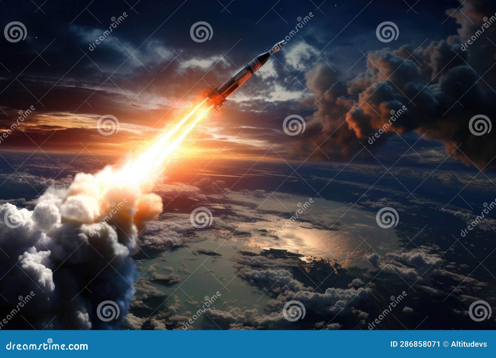High-speed Rocket Launching into Space Stock Image - Image of universe ...