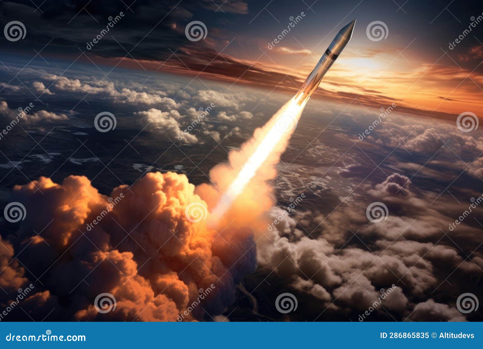 High-speed Rocket Launching into Space Stock Illustration ...