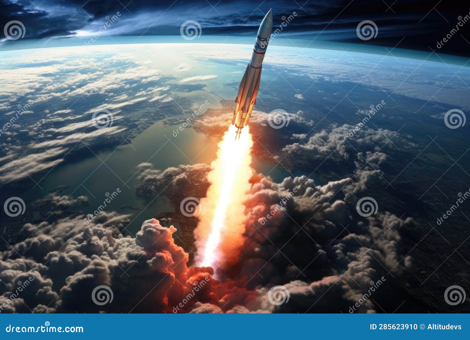 High-speed Rocket Leaving Earths Atmosphere Stock Illustration ...