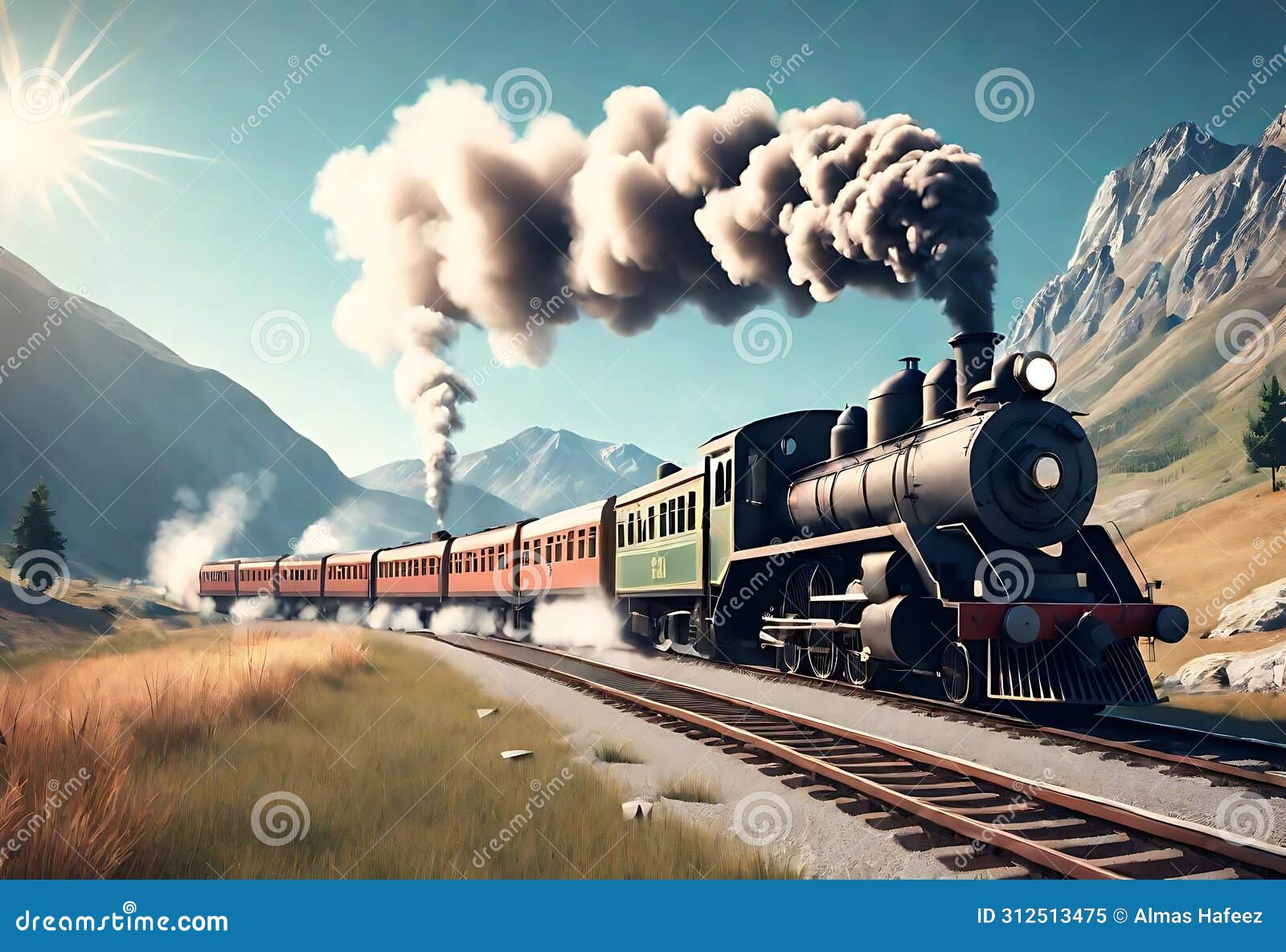 High-Speed 1980s Old-Fashioned Train on Railway Track Stock ...