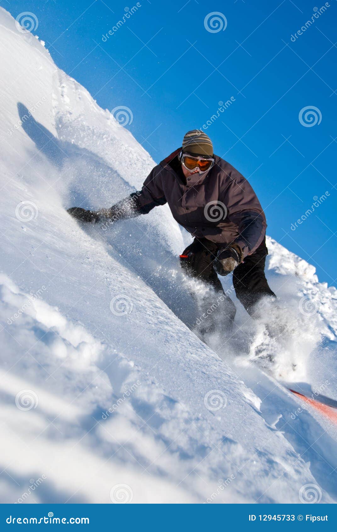 High Speed Snowboarder, Snow Flying Stock Image - Image of active ...