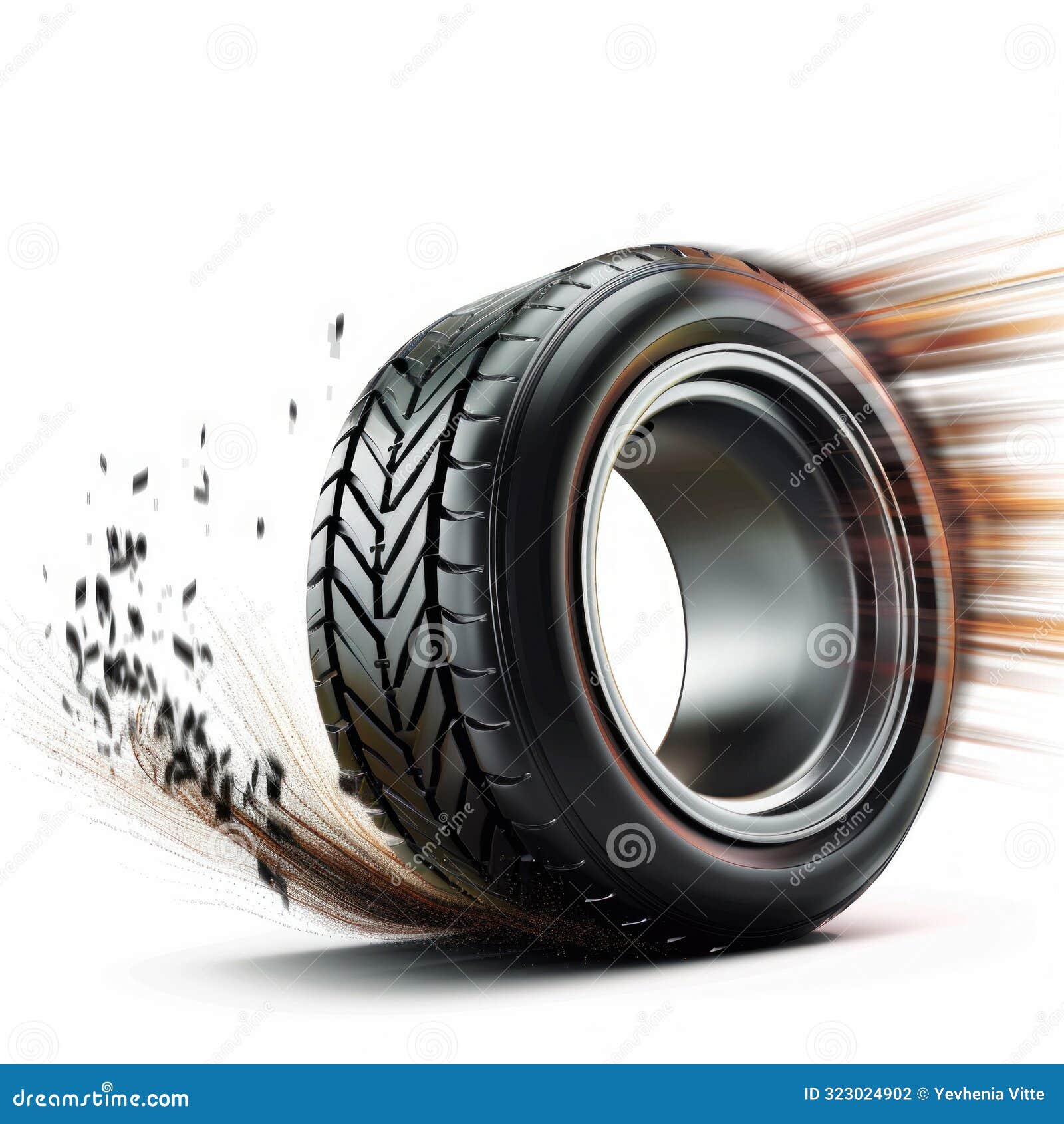 High-Speed Tire in Motion with Debris on White Background. Generative ...