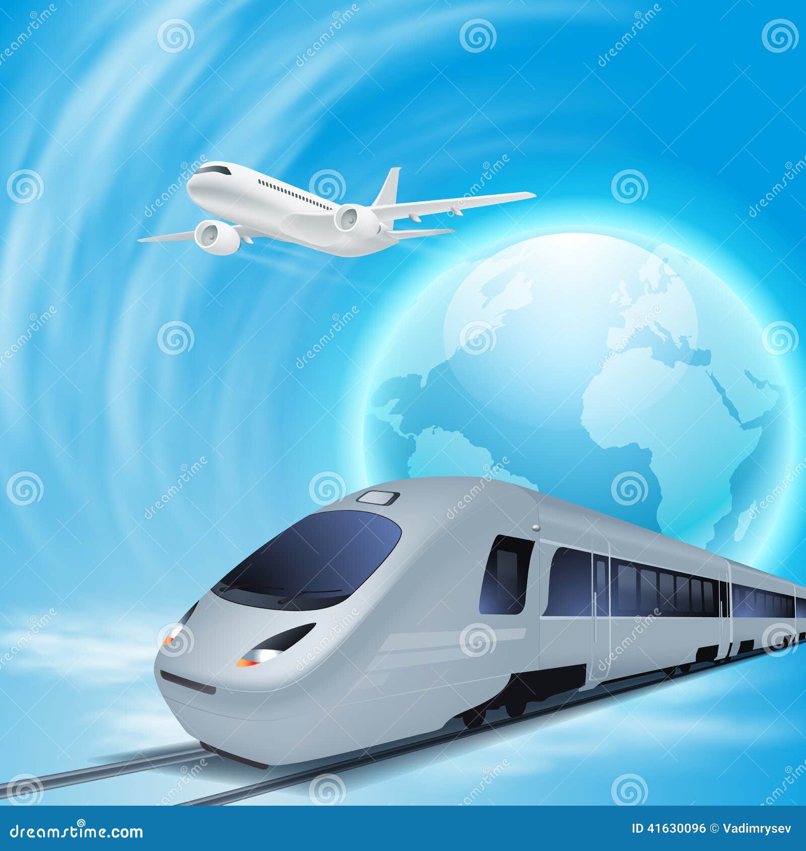 High-speed Train and Airplane in the Sky Stock Vector - Illustration of ...