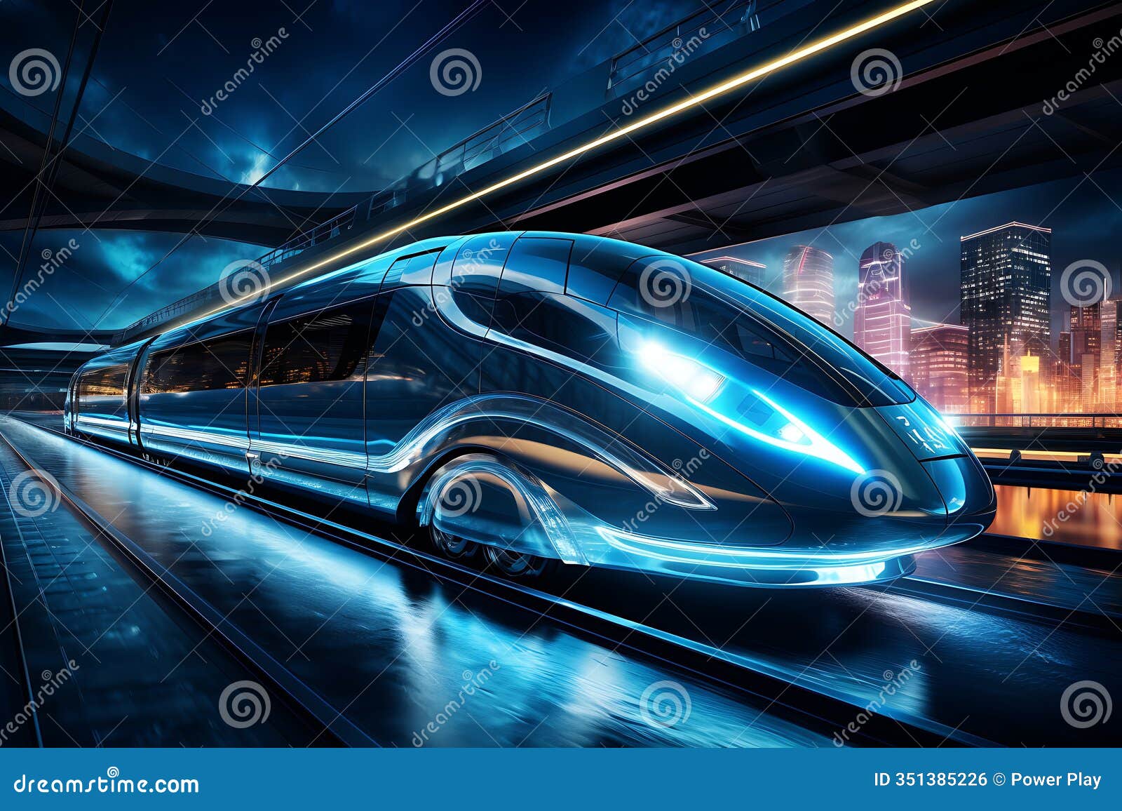 High-speed Train in the City at Night. Transportation Concept Stock ...