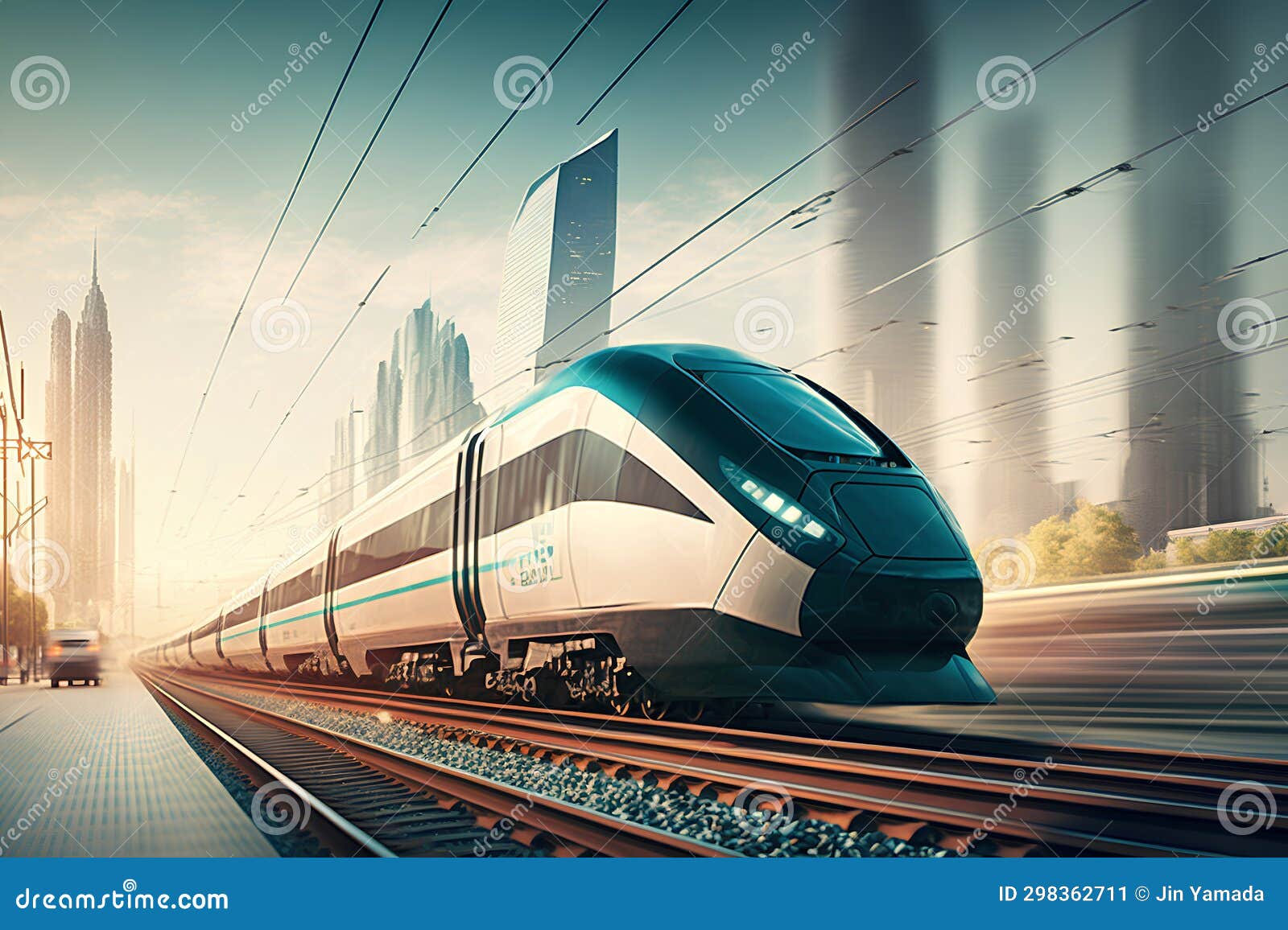 High-speed Train in the City at Sunset. 3d Rendering Stock Illustration ...