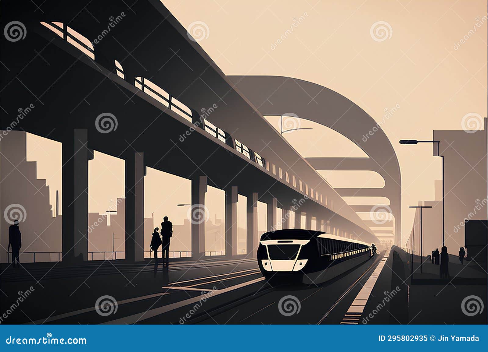 High Speed Train in the City. Urban Scene. Vector Illustration Stock ...