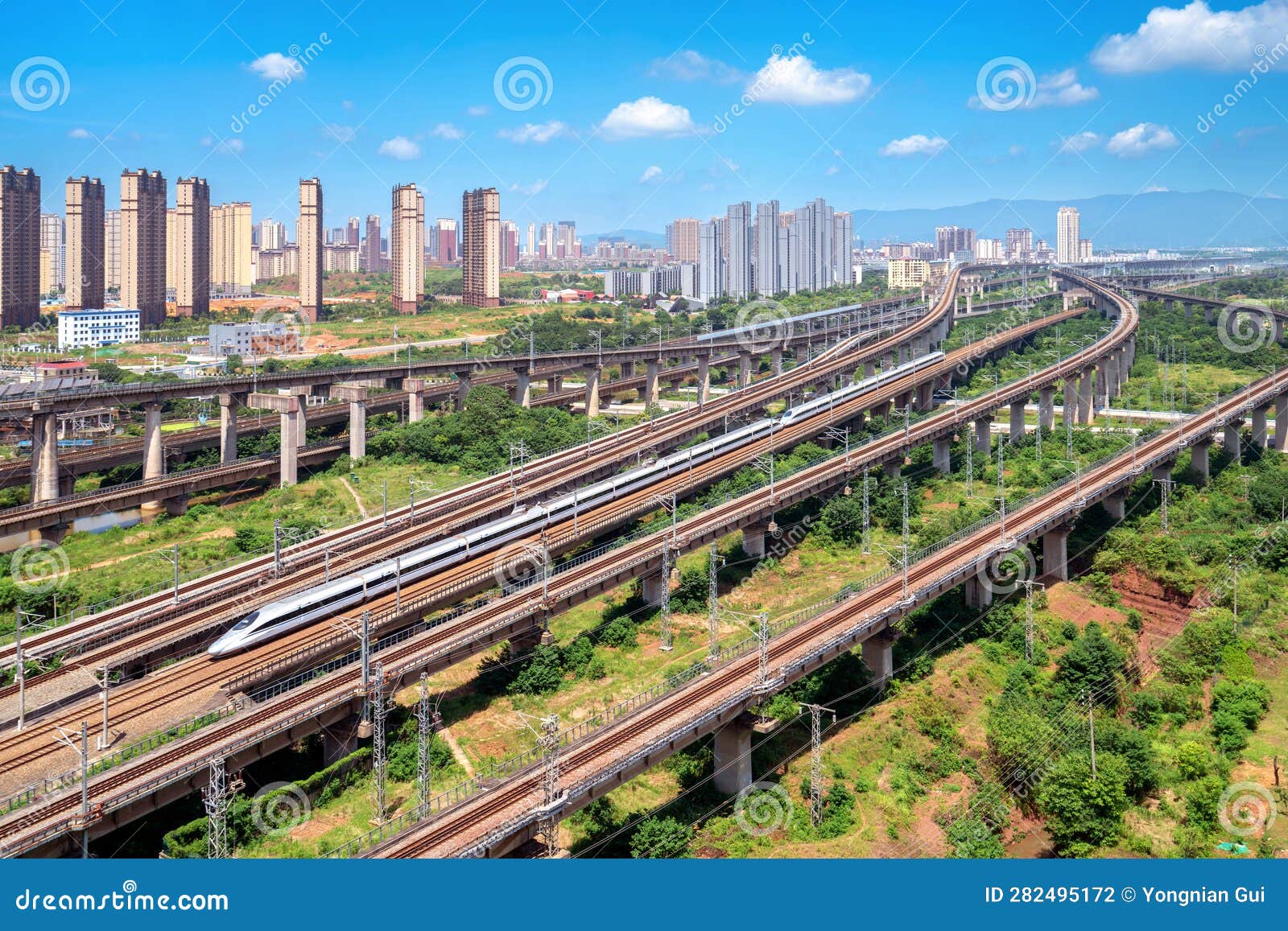 High Speed Train Passing Viaduct Stock Photo - Image of motion, modern ...
