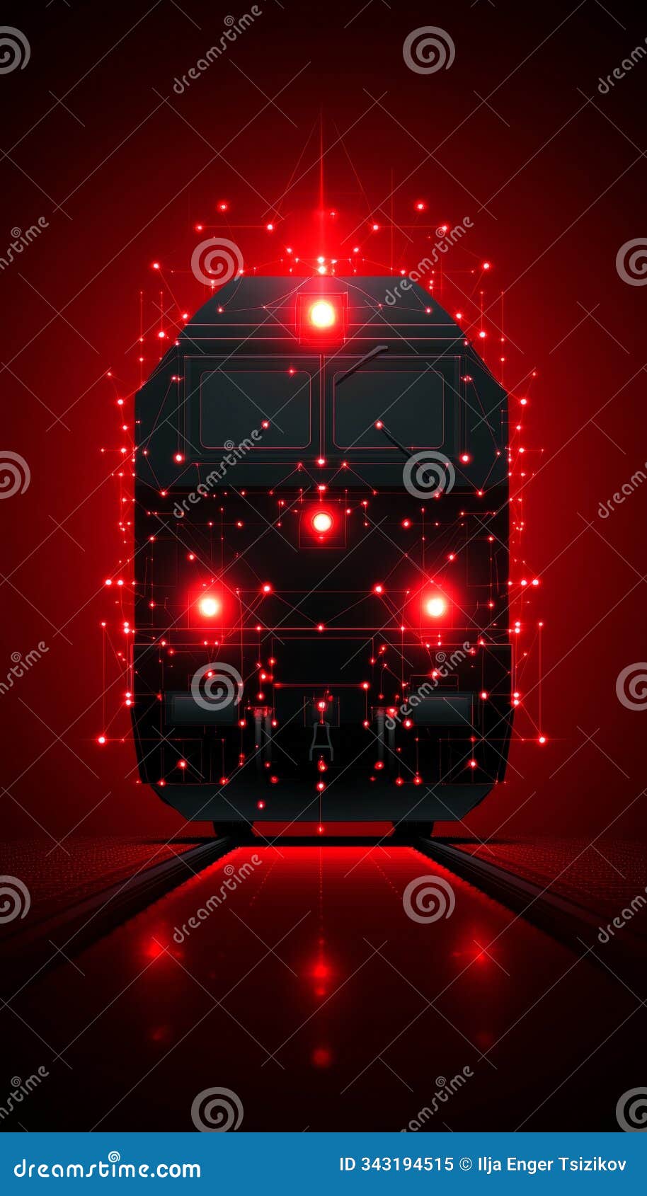 High-Speed Train with Glowing Headlights on a Dark Background ...