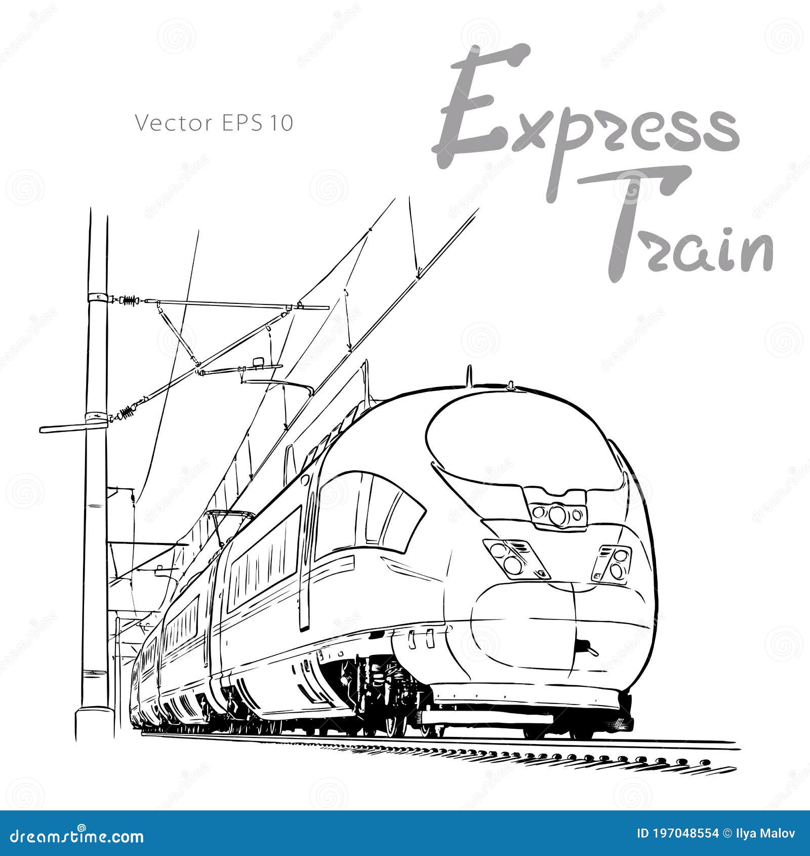 High-speed Train. Hand Drawn Sketch Vector Illustration Stock Vector ...