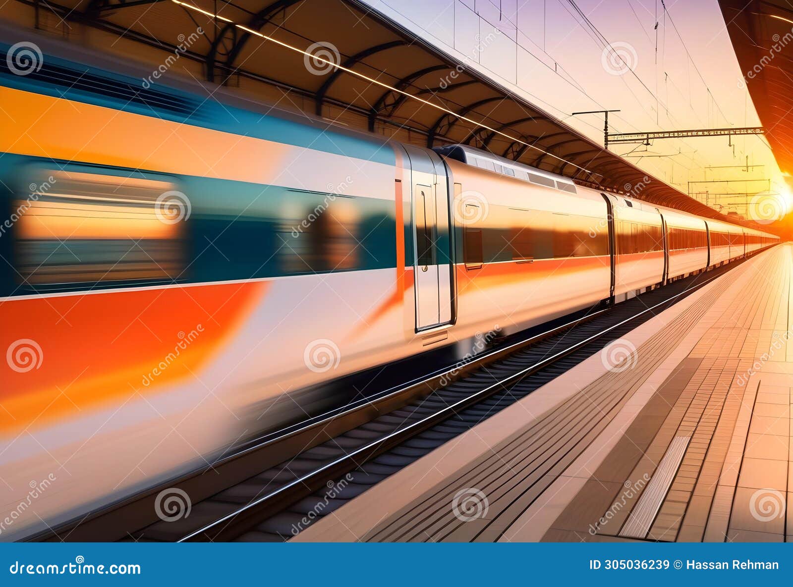 High Speed Train in Motion on the Railway Station at Sunset Stock ...