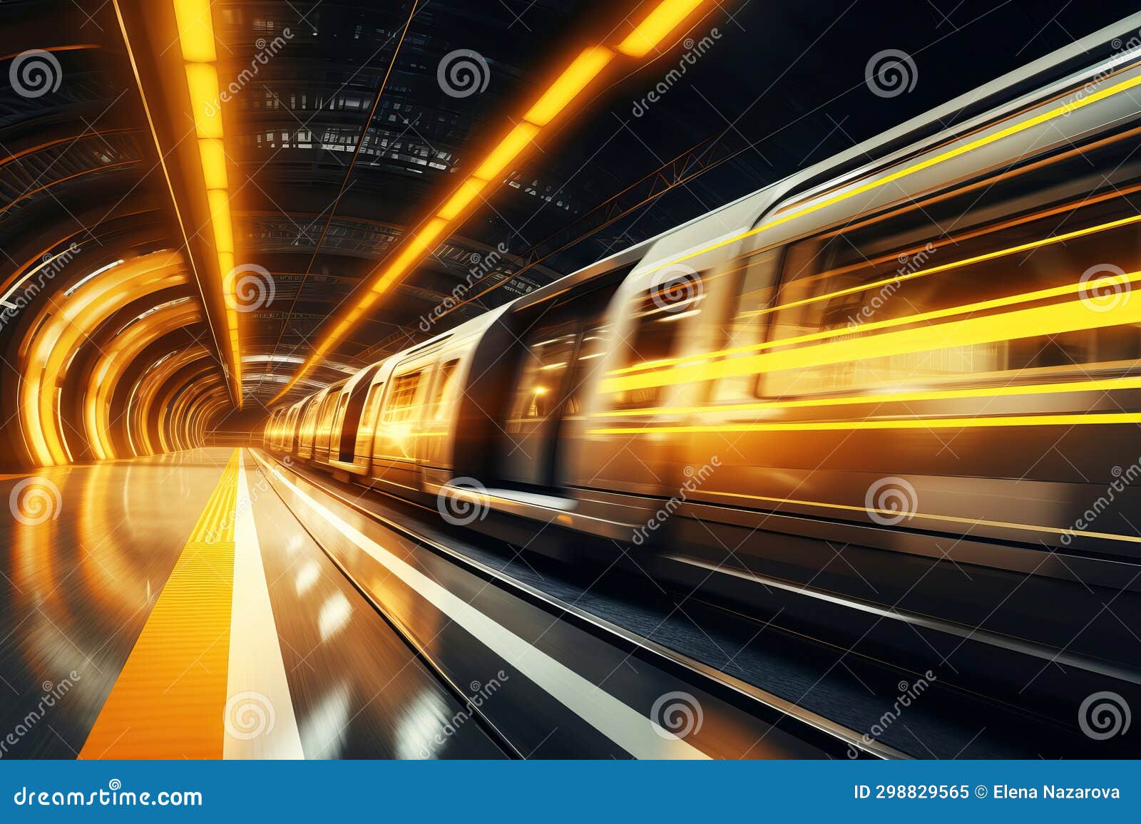 High Speed Train in Motion on the Railway in a Tunnel Stock Image ...