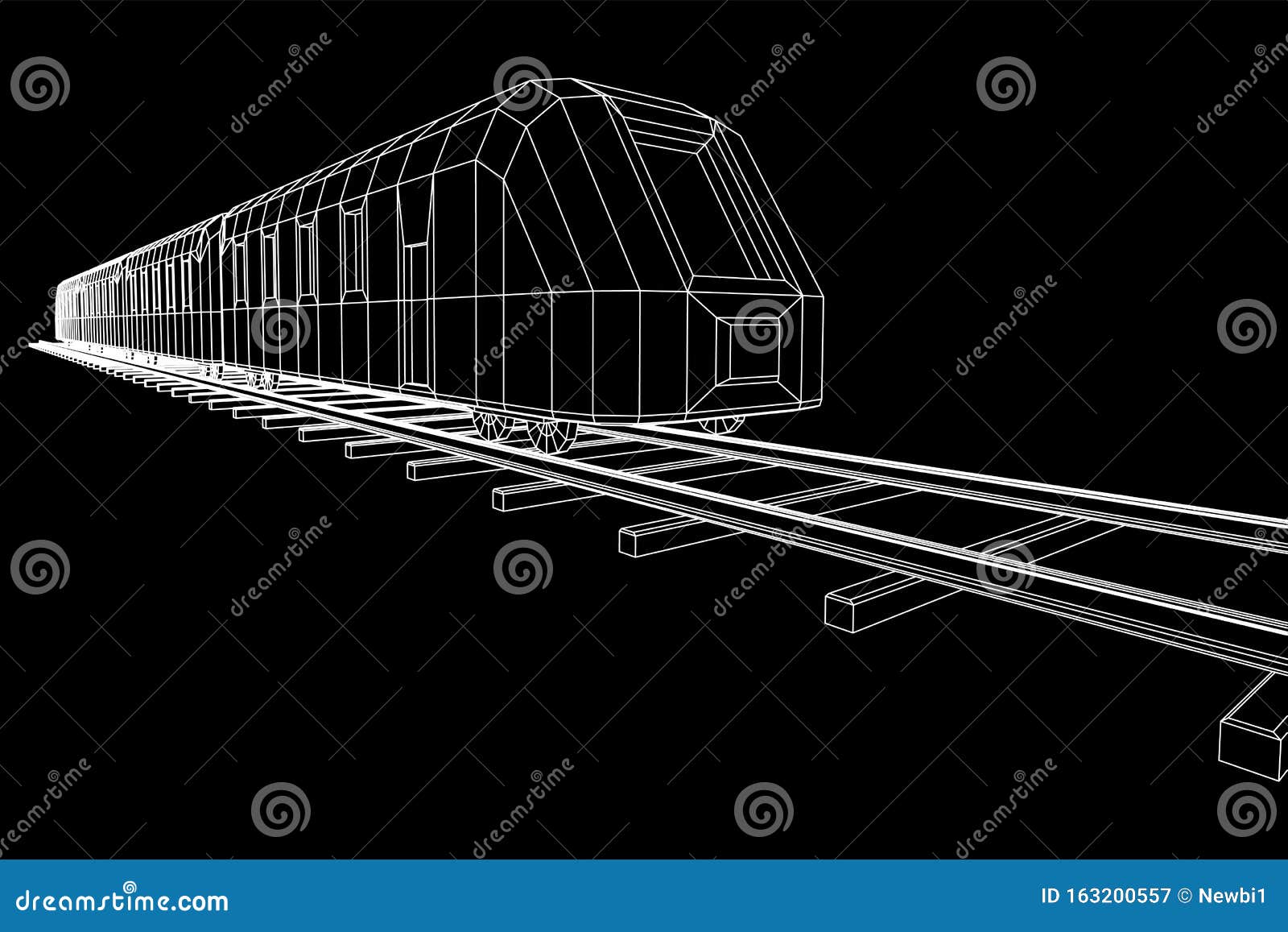 High Speed Train in Motion. Vector Rendering of 3d. Wire-frame Style ...