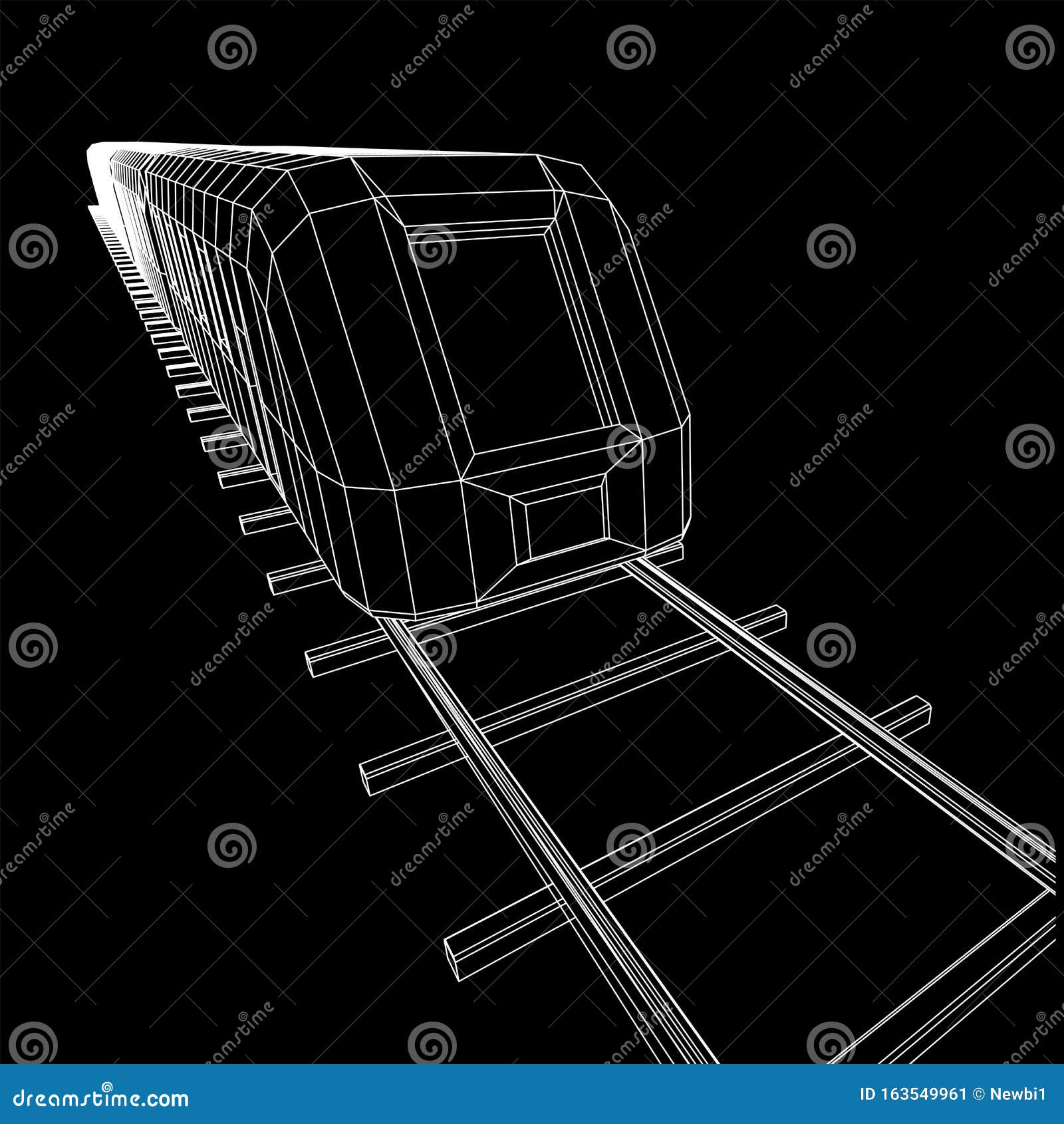 High Speed Train in Motion. Vector Rendering of 3d. Wire-frame Style ...