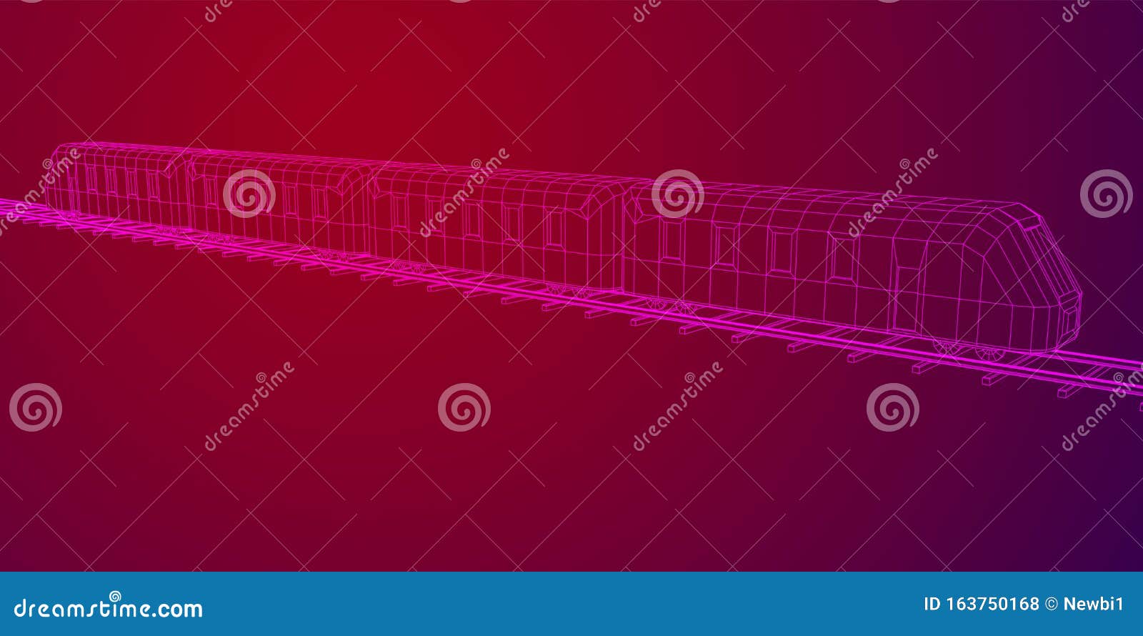 High Speed Train in Motion. Vector Rendering of 3d. Wire-frame Style ...