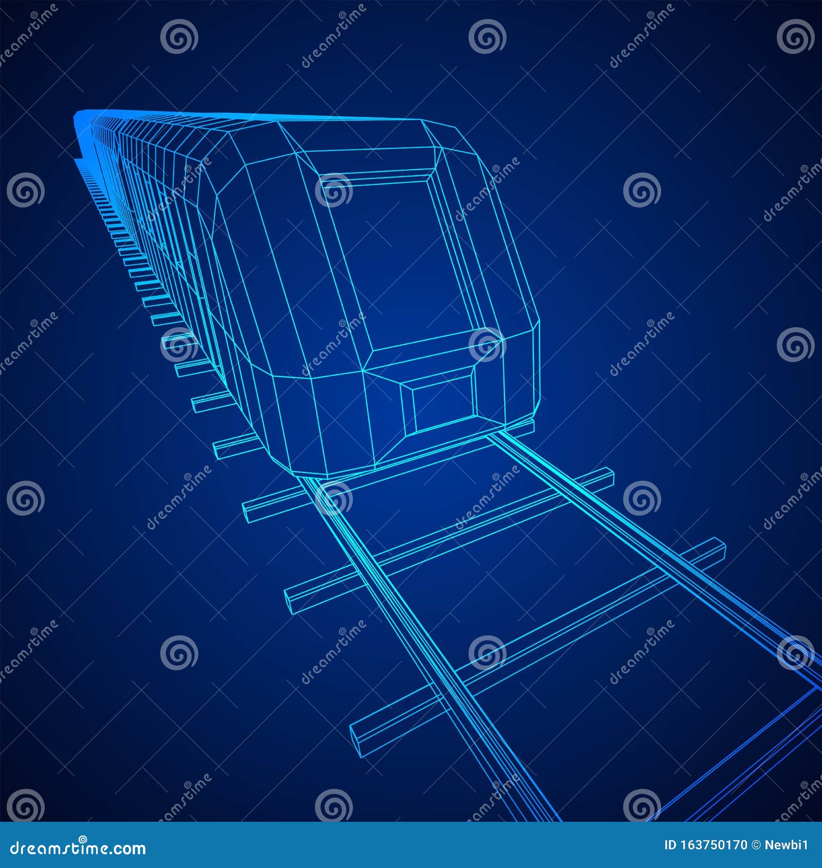 High Speed Train in Motion. Vector Rendering of 3d. Wire-frame Style ...