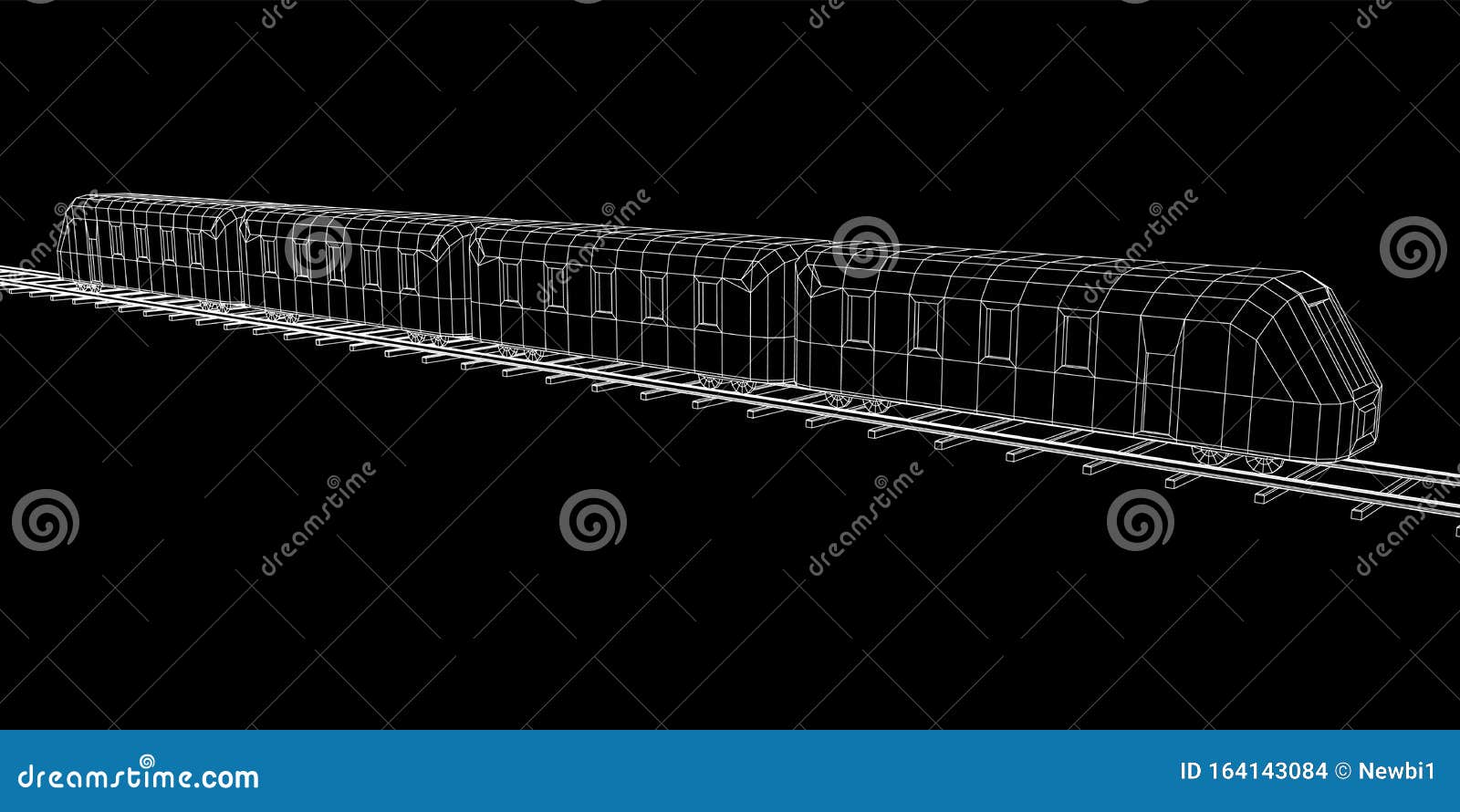 High Speed Train in Motion. Vector Rendering of 3d. Wire-frame Style ...