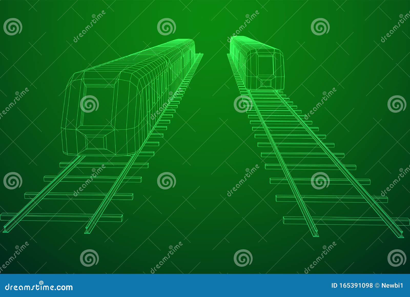 High Speed Train in Motion. Vector Rendering of 3d. Wire-frame Style ...
