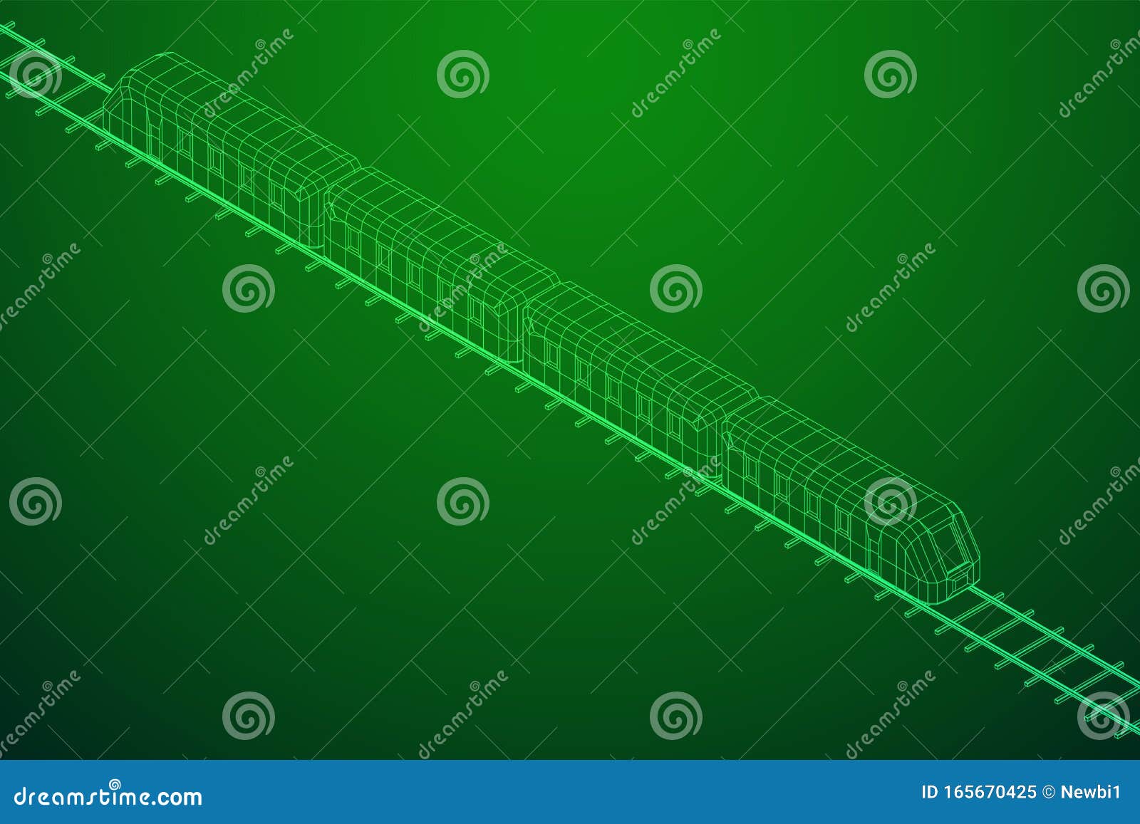 High Speed Train in Motion. Vector Rendering of 3d. Wire-frame Style ...