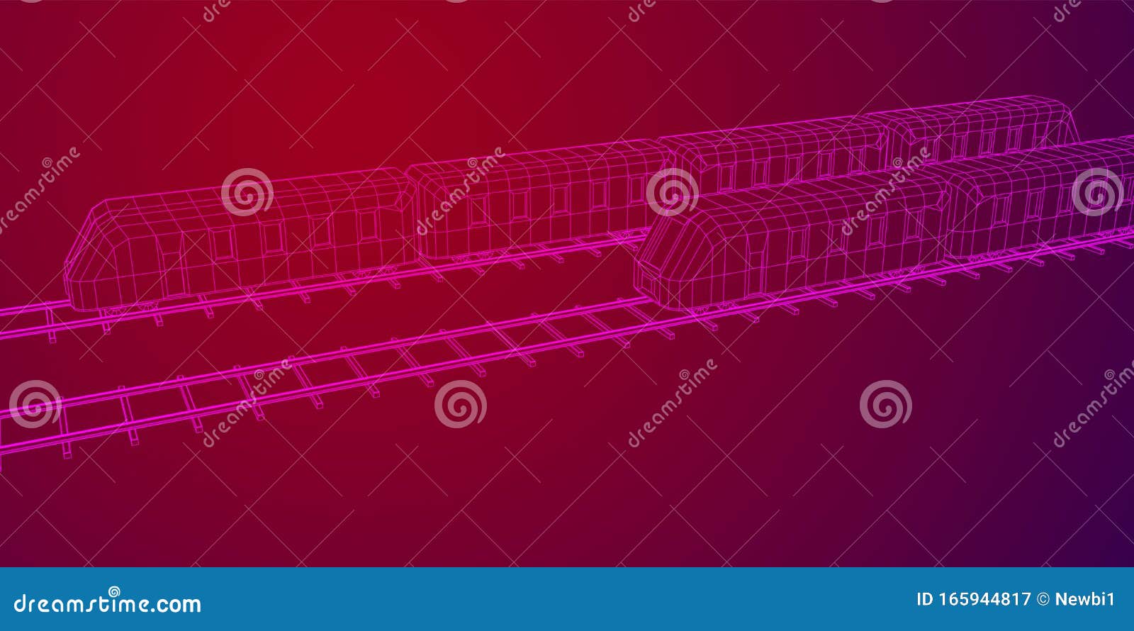 High Speed Train in Motion. Vector Rendering of 3d. Wire-frame Style ...