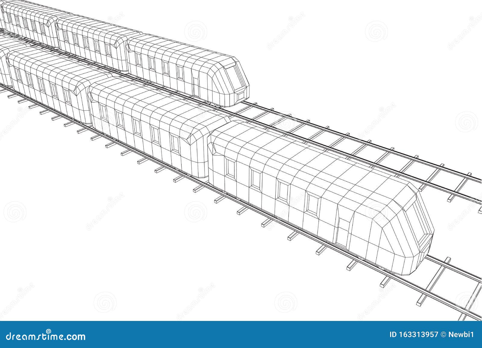High Speed Train in Motion. Vector Rendering of 3d. Wire-frame Style ...