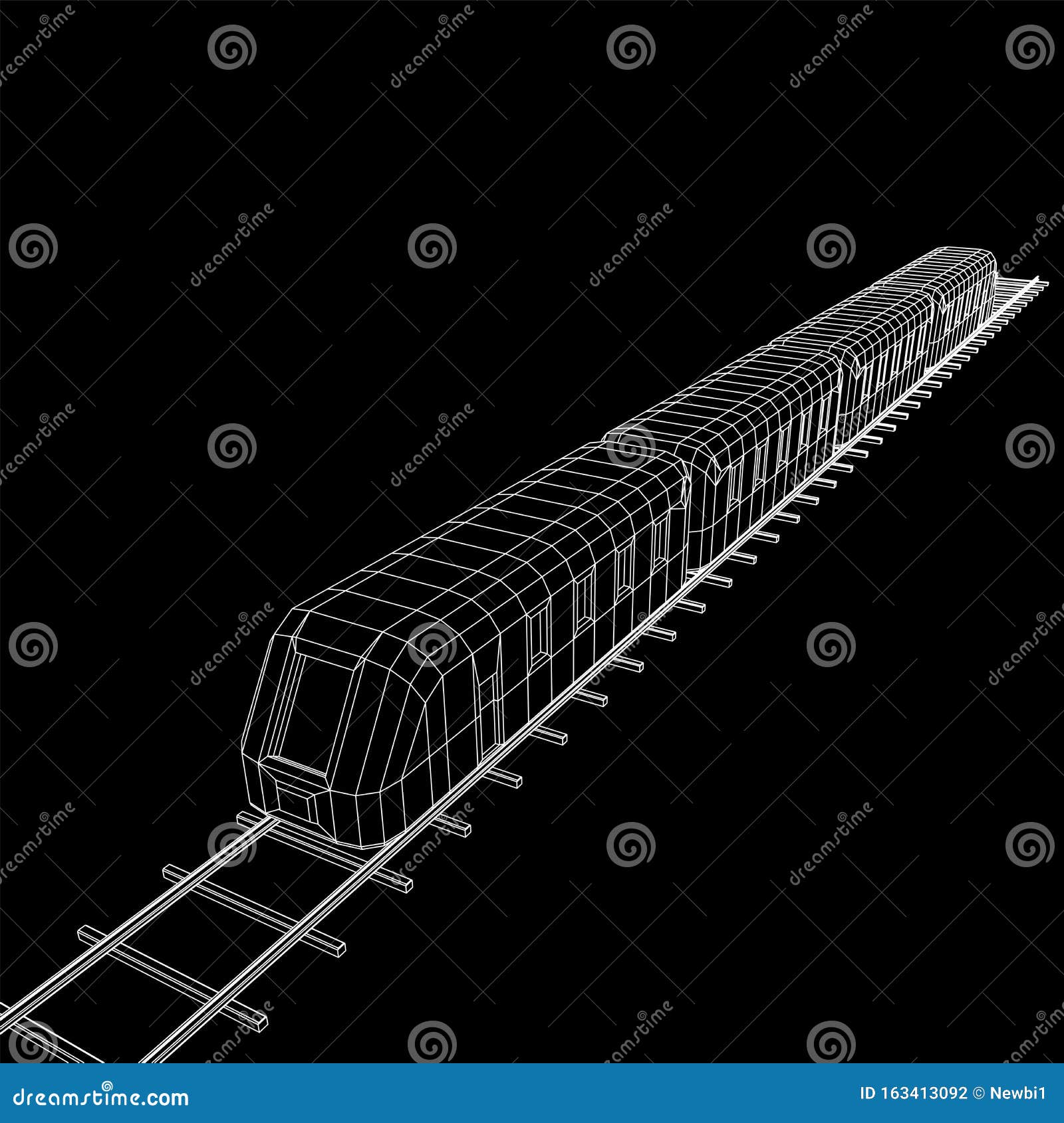 High Speed Train in Motion. Vector Rendering of 3d. Wire-frame Style ...